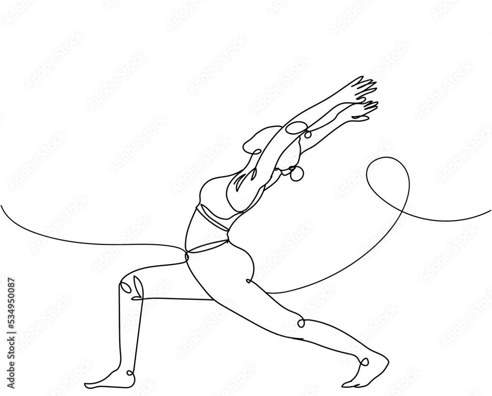 Continuous line drawing of exercising woman on white background. Hand ...