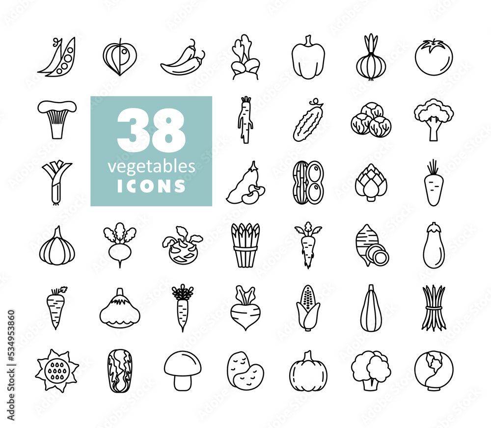 Vegetables outline isolated vector icons set Stock Vector | Adobe Stock