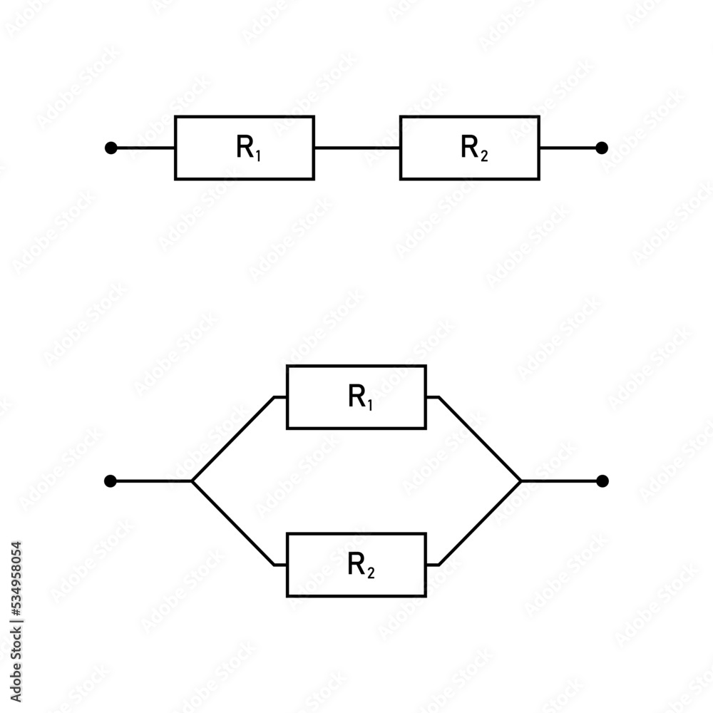resistance in series and parallel diagram and isolated on white ...