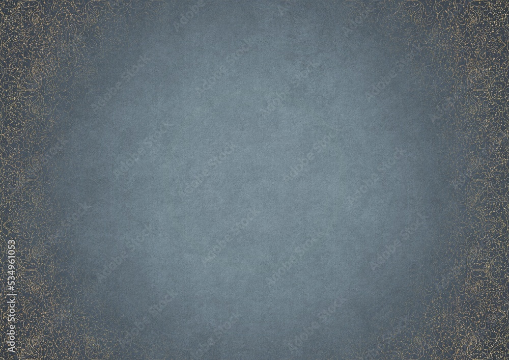 Light blue textured paper with vignette of golden hand-drawn pattern ...