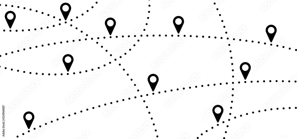 Footpath walking, bike route or air plane line path. Flat vector ...