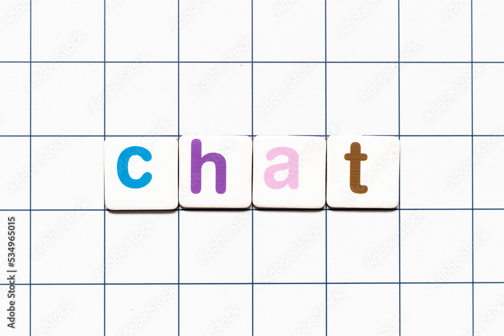 Colorful tile letter in word chat on white grid background Stock Photo ...