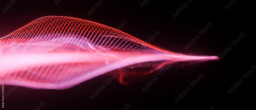 Illustration of red abstract wireframe sound waves, visualization of ...
