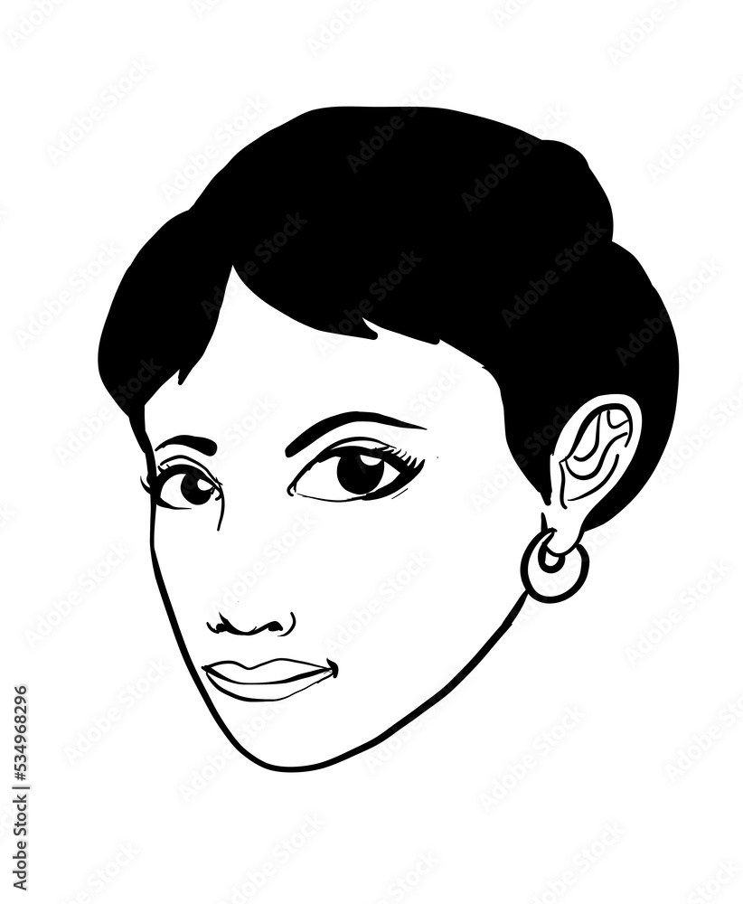 Woman face with short hair ink drawing . Vector illustration Stock ...