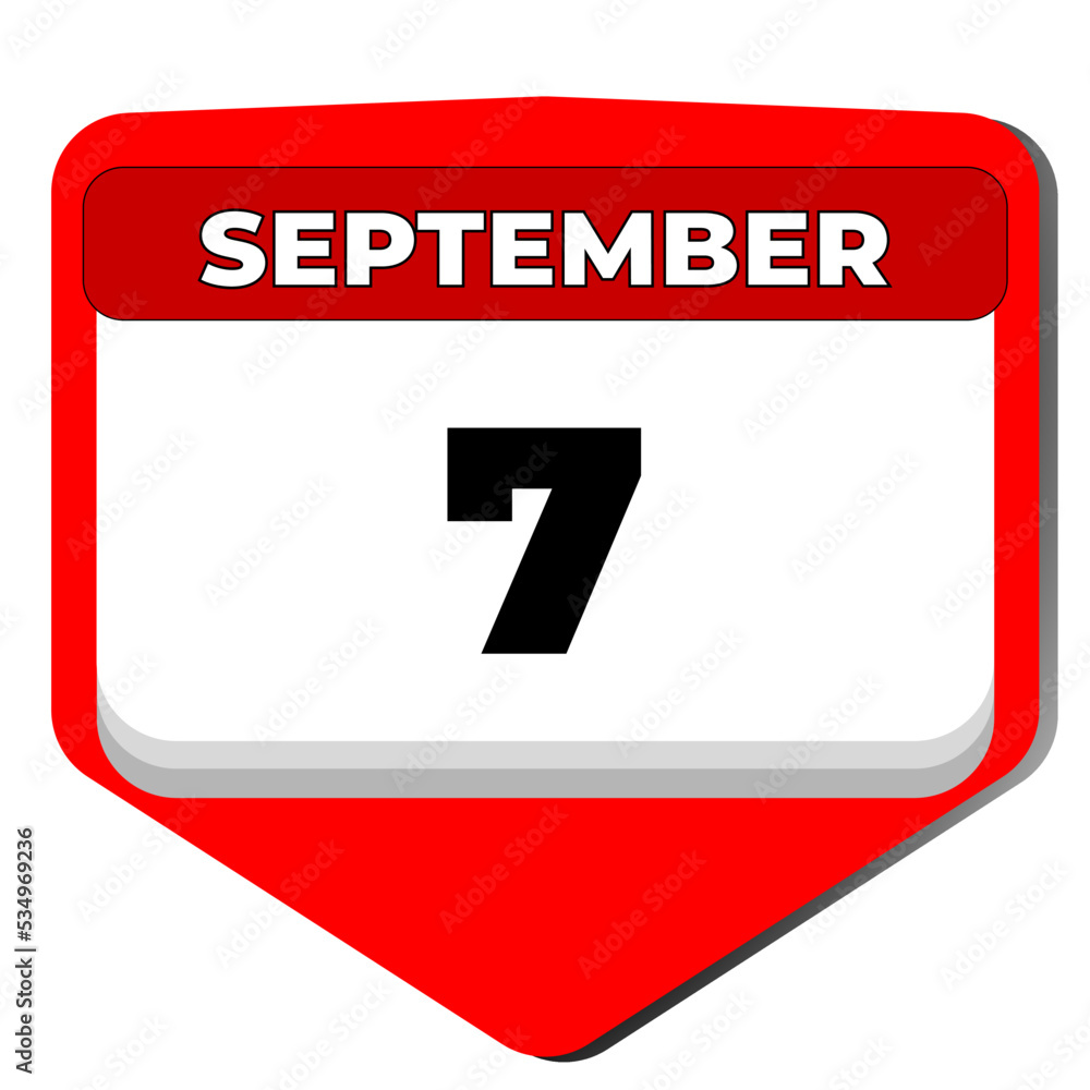 7 September vector icon calendar day. 7 date of September. Seventh day ...