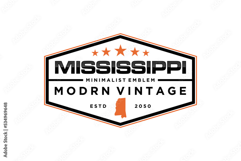 Emblem badge logo design mississippi map silhouette with stars icon ...