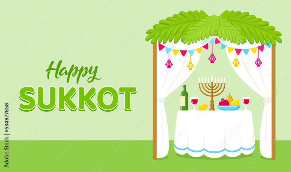 Happy Sukkot cute cartoon Sukkah Stock Vector | Adobe Stock