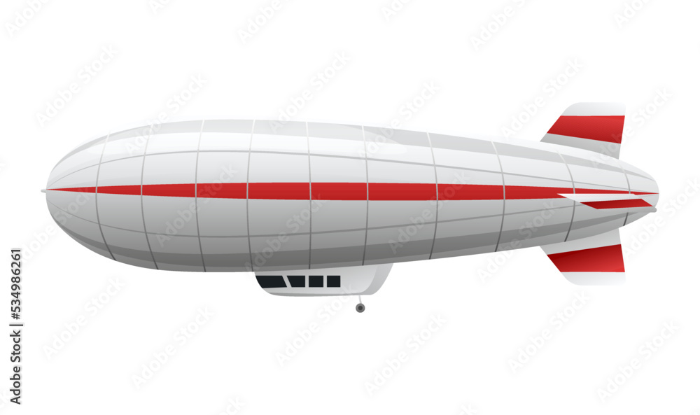 Dirigible with red line, side view isolated on white background. Aero ...