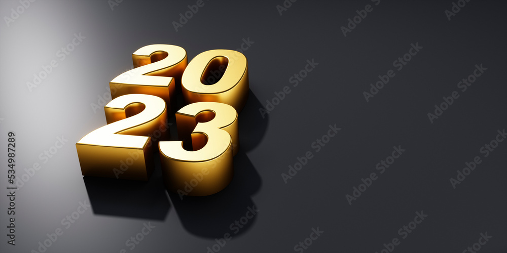 Golden numbers 2023 on black background with copy space - 3D ...