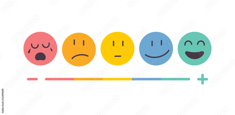 Emotions scale. Emoticon Rating feedback scale. Emotion rating feedback ...