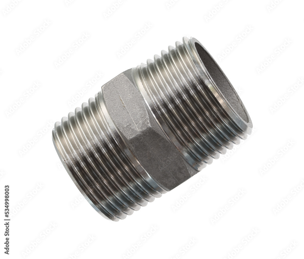 Metal pipe coupling fitting connector (with clipping path) isolated on ...