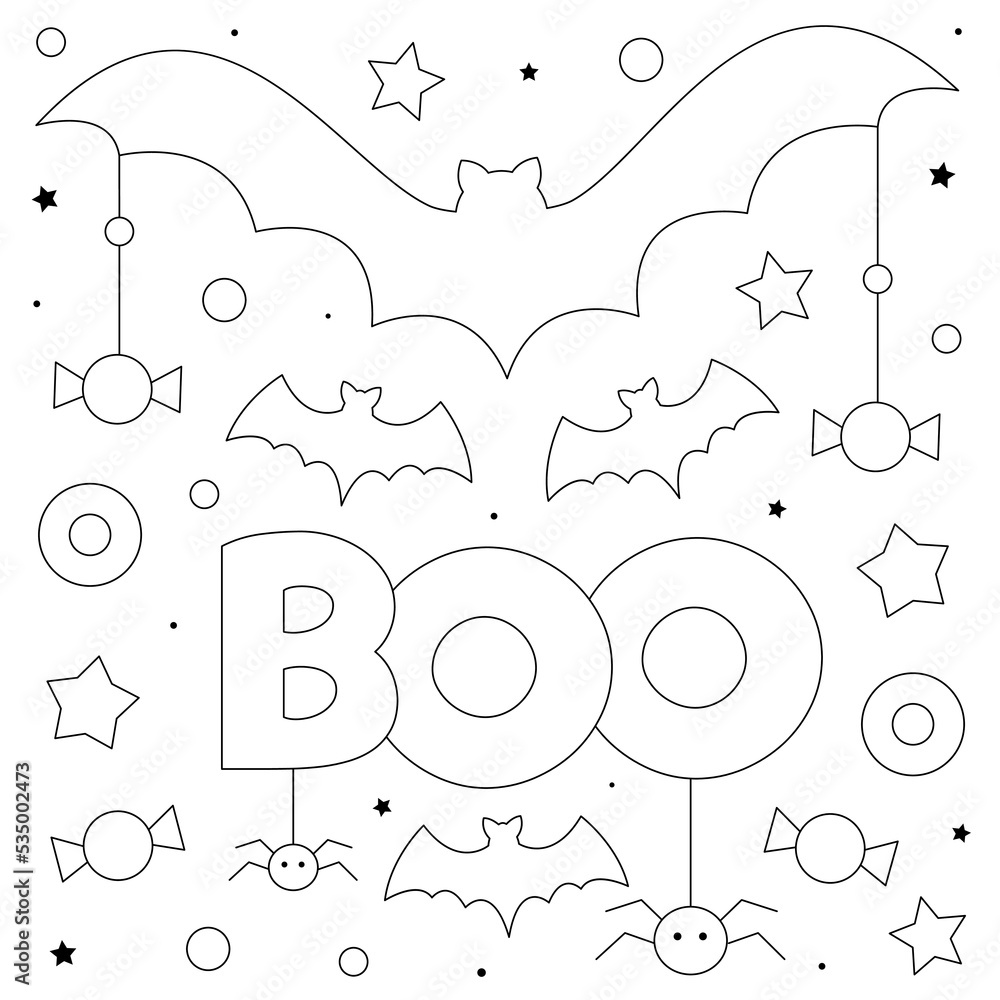 Boo. Coloring page. Black and white vector illustration. Stock Vector ...