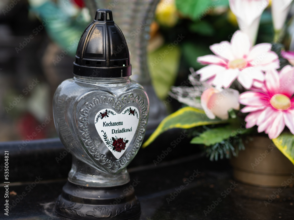 Obraz na płótnie Znicz na nagrobku, cmentarz, 1 listopada, 2 listopada ...