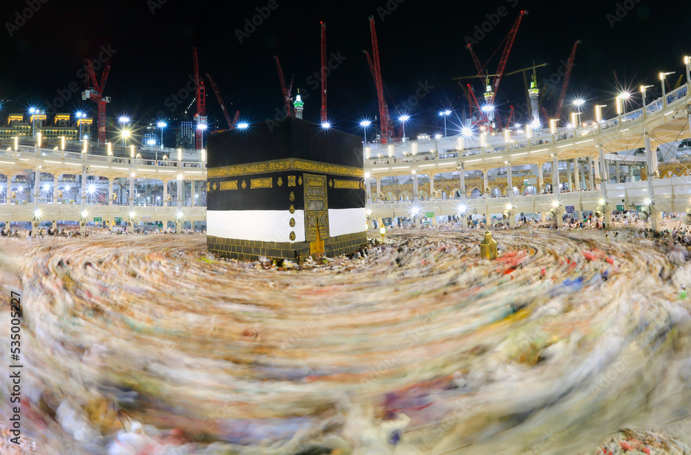 MECCA, SAUDI ARABIA , Crowd of people making Tawaf around The Holy ...