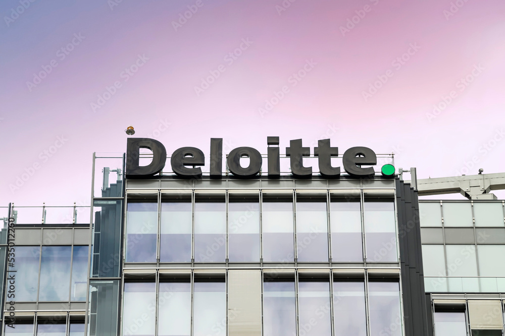 Bucharest, Romania - Aug 2022: Deloitte sign on the national office ...