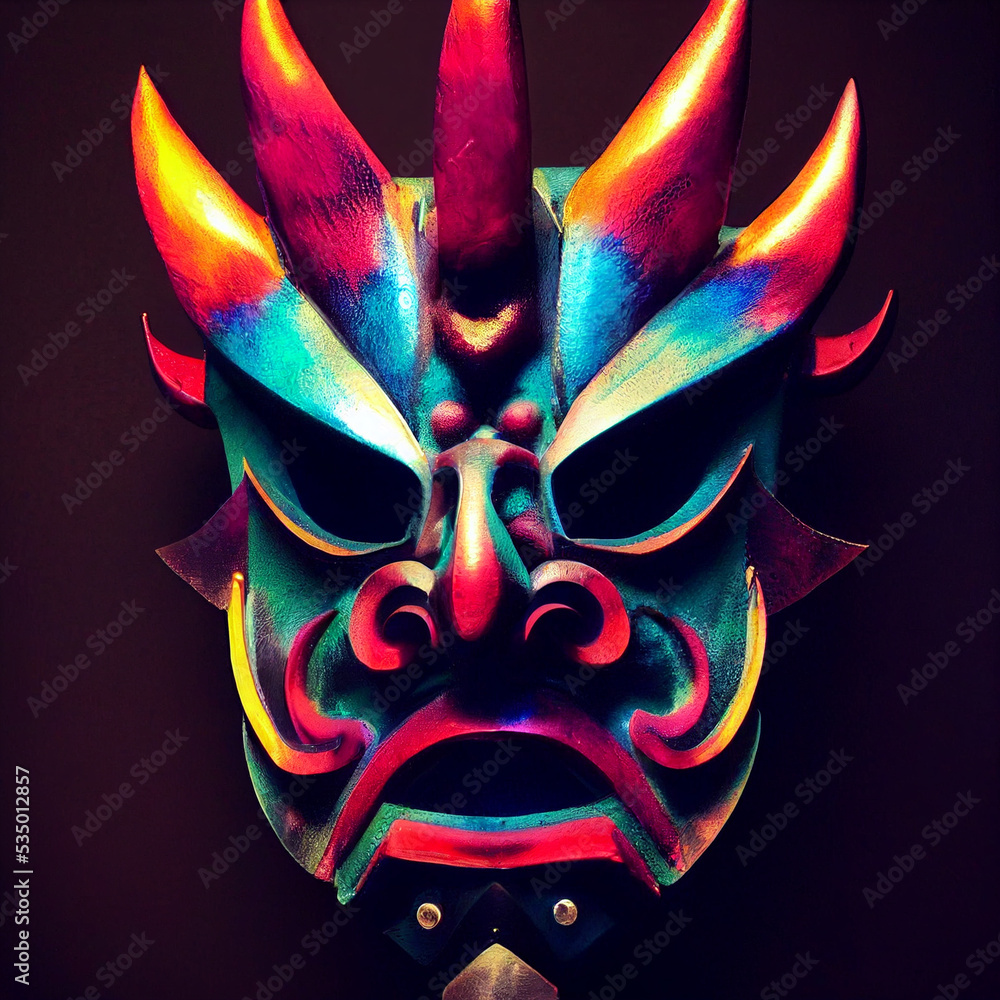 Akuma (devil) samurai mask. Multi color. Bushido Art. Full shot ...