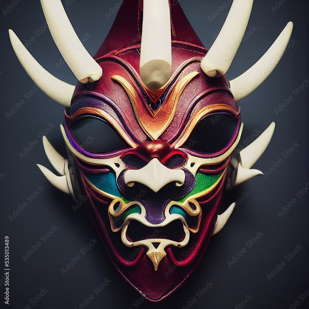 Akuma (devil) samurai mask. Multi color. Bushido Art. Full shot ...
