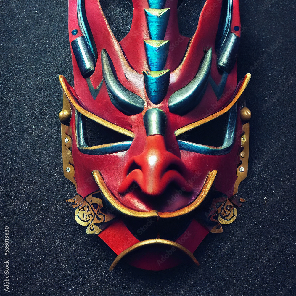 Akuma (devil) samurai mask. Multi color. Bushido Art. Full shot ...