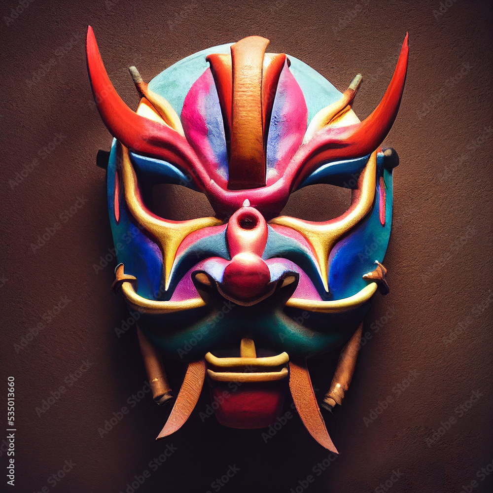 Akuma (devil) samurai mask. Multi color. Bushido Art. Full shot ...
