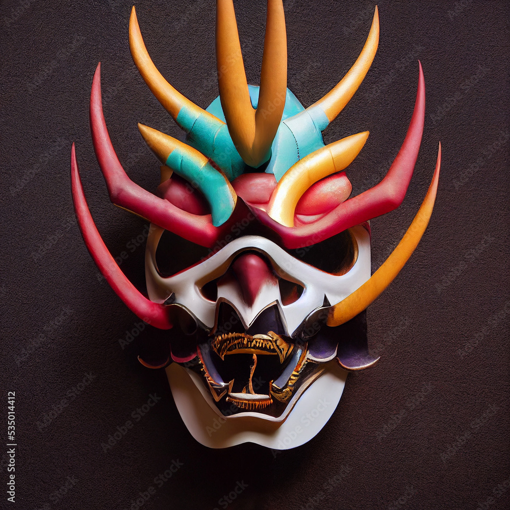 Akuma (devil) samurai mask. Multi color. Bushido Art. Full shot ...