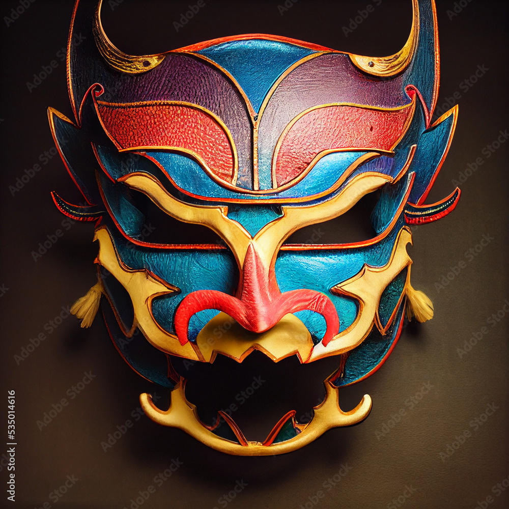 Akuma (devil) samurai mask. Multi color. Bushido Art. Full shot ...