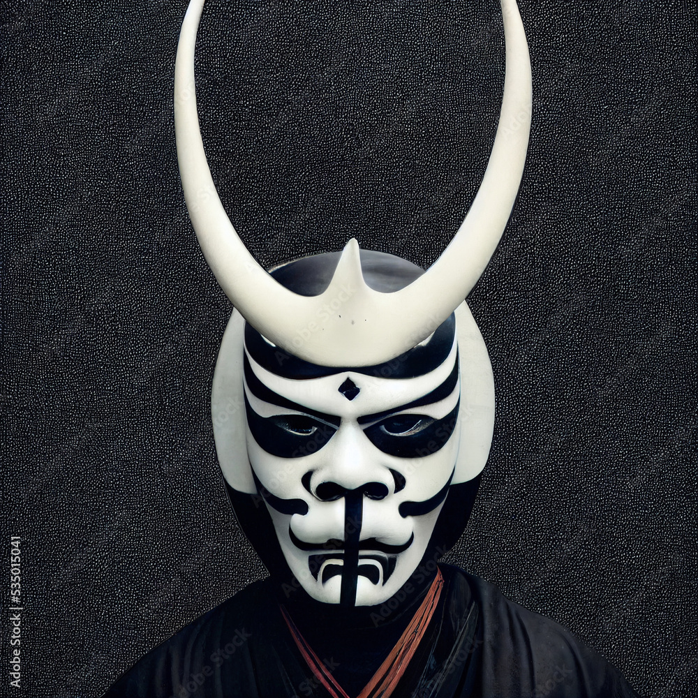 Oni Samurai Mask. Japanese Bushido Art. Black on White. Oni are yōkai ...