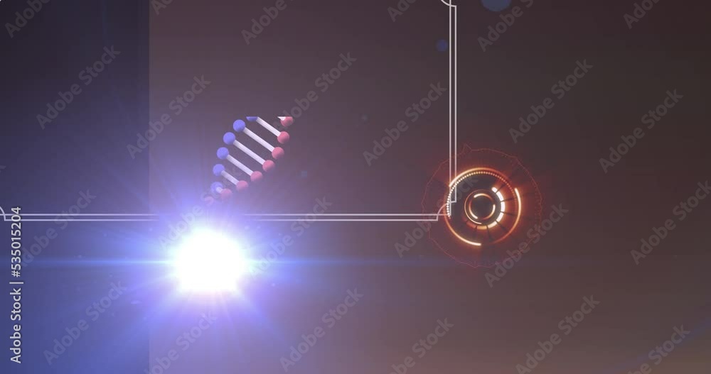 Animation of rotating dna helix in circle with sonar and flying lens ...