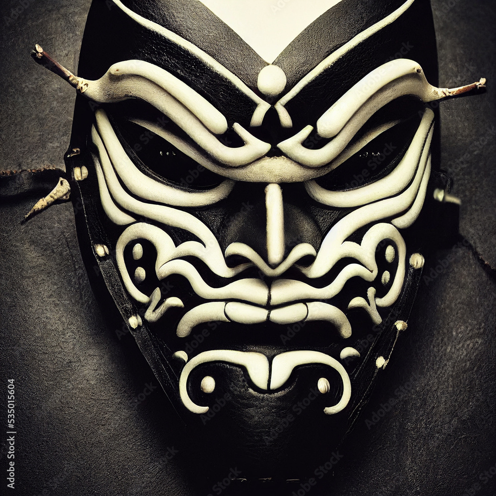Oni Samurai Mask. Japanese Bushido Art. Black on White. Oni are yōkai ...