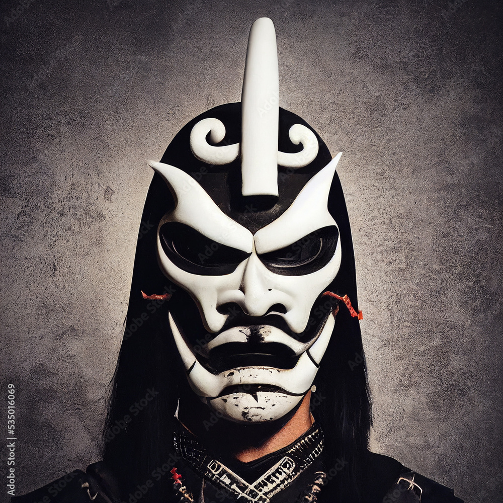 Oni Samurai Mask. Japanese Bushido Art. Black on White. Oni are yōkai ...