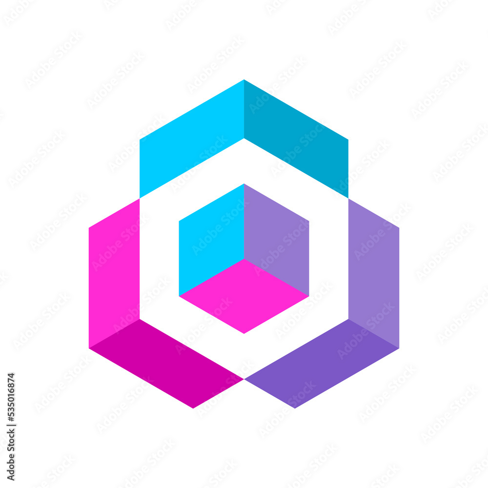 Colorful cube logo template. Isometric block shapes. Hexagonal design ...