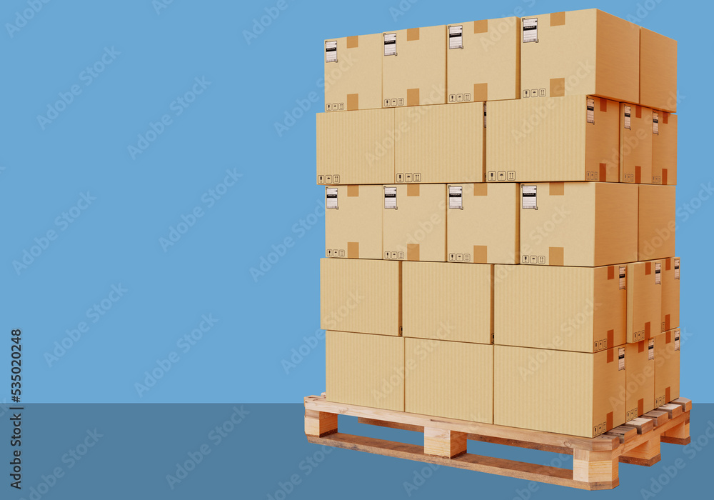 Pallet with boxes. Boxes with stickers for delivery service. Parcels ...