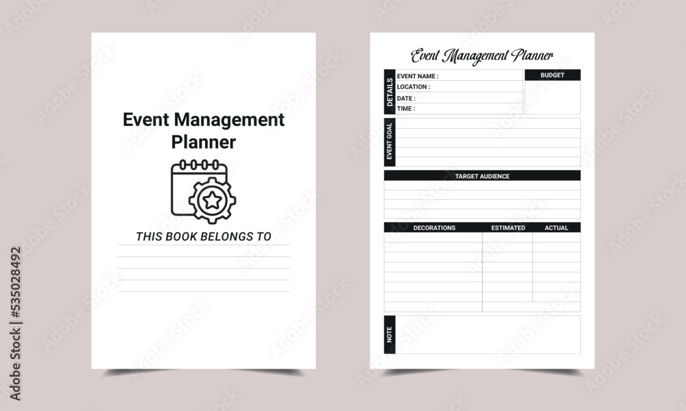 Event Management log book KDP Interior design. Printable logbook Stock ...