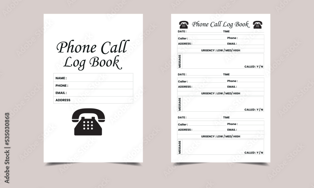 Vetor de phone call log book KDP Interior design. Printable logbook do ...