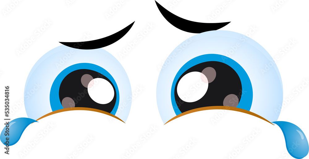 Crying Cartoon Funny eyes With Tears And Expression. Illustration ...