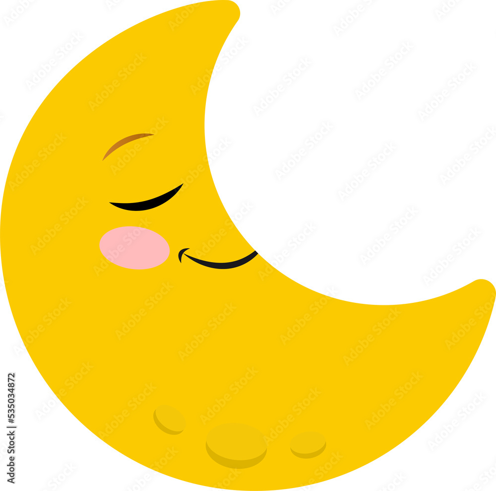 Cute childish half moon with calm face illustration isolated on ...