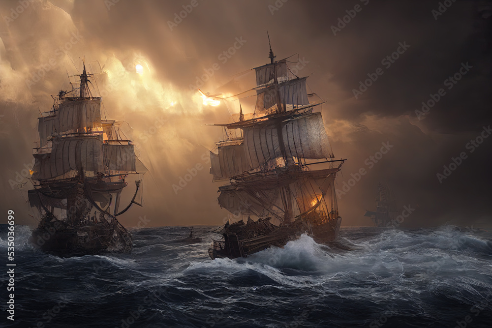 Fighting pirates ships Stock-Illustration | Adobe Stock