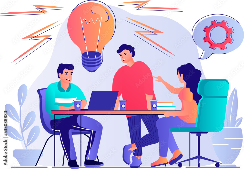 Brainstorming concept with people scene. Woman and man colleagues ...