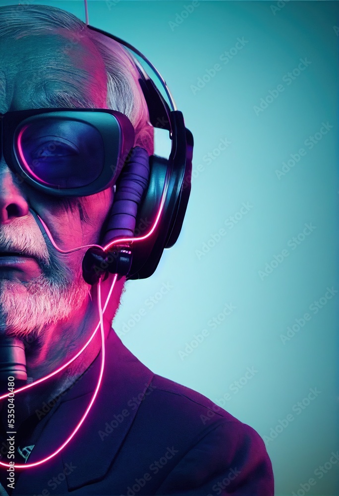 Fictional portrait of a grandfather in a futuristic cyberpunk style ...