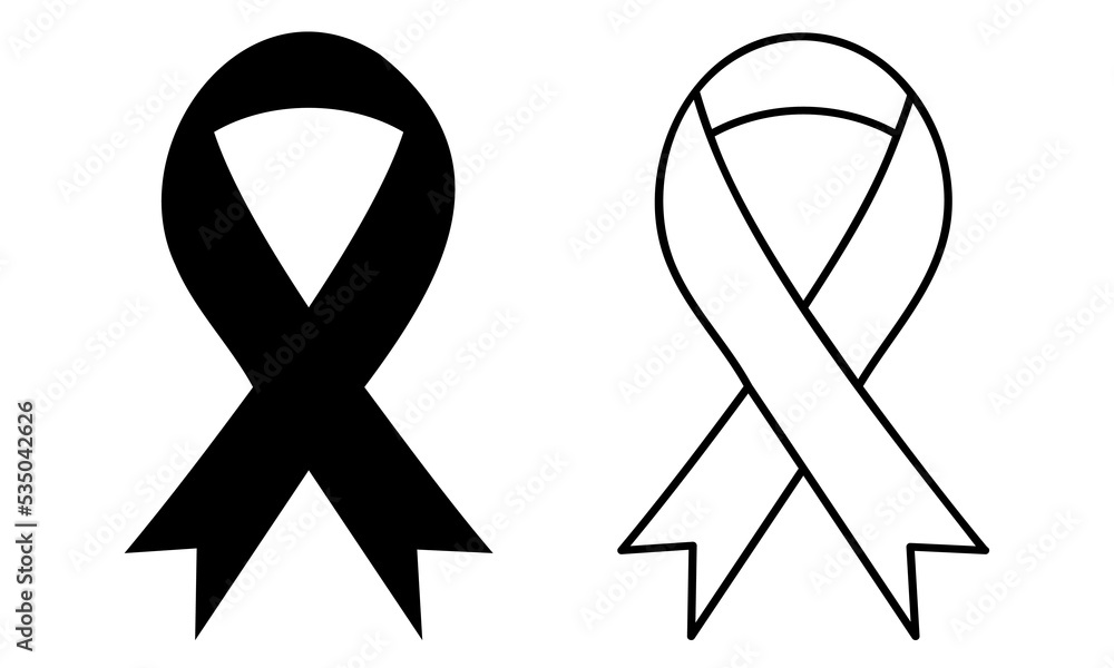 Set of breast cancer awareness ribbon icons. Flat and line art style ...