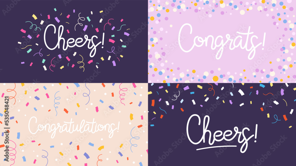Congrats banners with confetti. Congratulation typography decorations ...