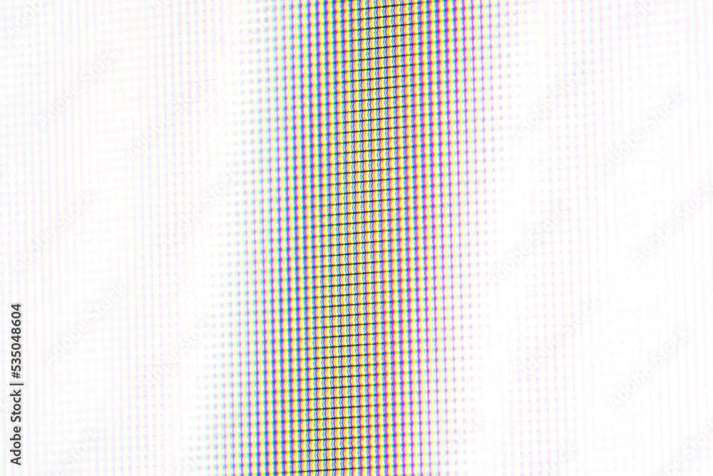 Simple white color LCD screen red green blue light RGB pixels visible ...