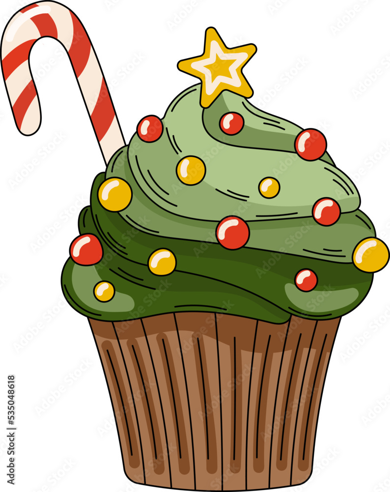 Cartoon Christmas cupcake vector clipart Stock Vector | Adobe Stock