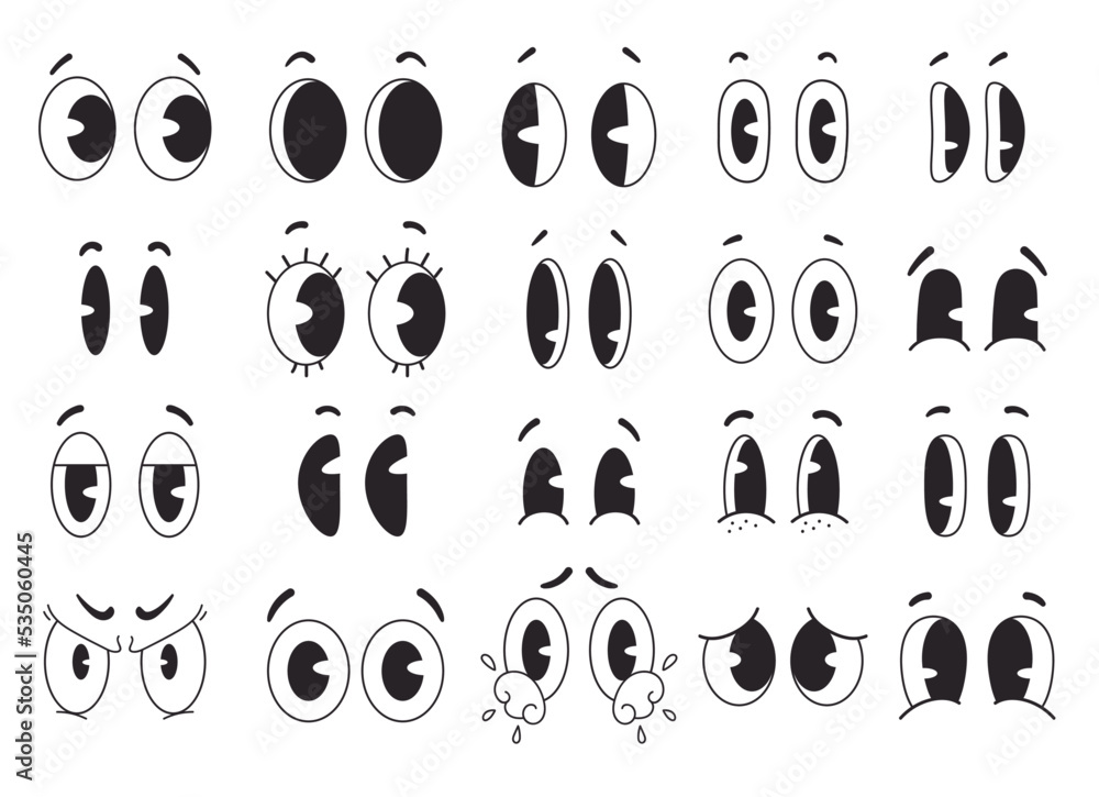 Cartoon retro eye face expression comic style isolated set. Vector ...