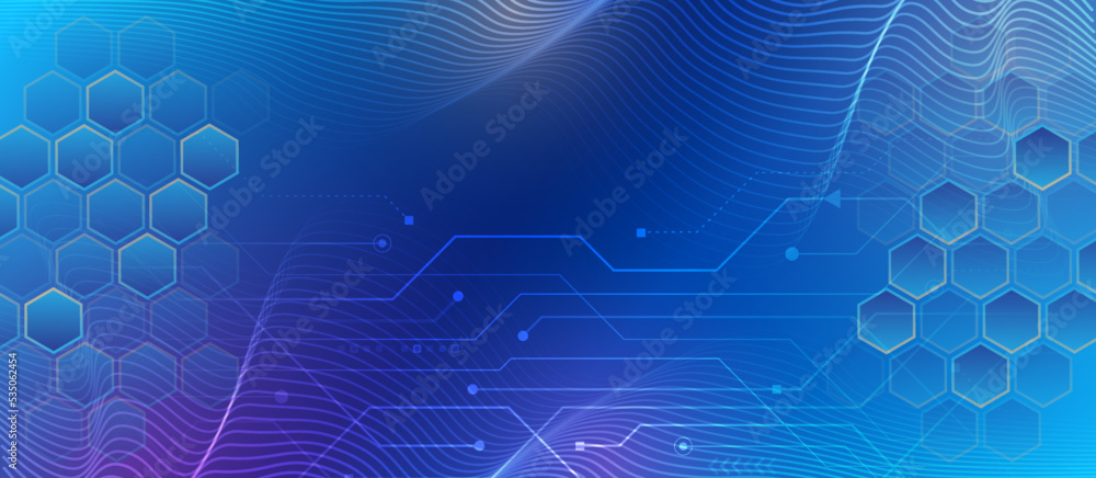Hi-tech digital technology and engineering concept. Wide Sci fi ...