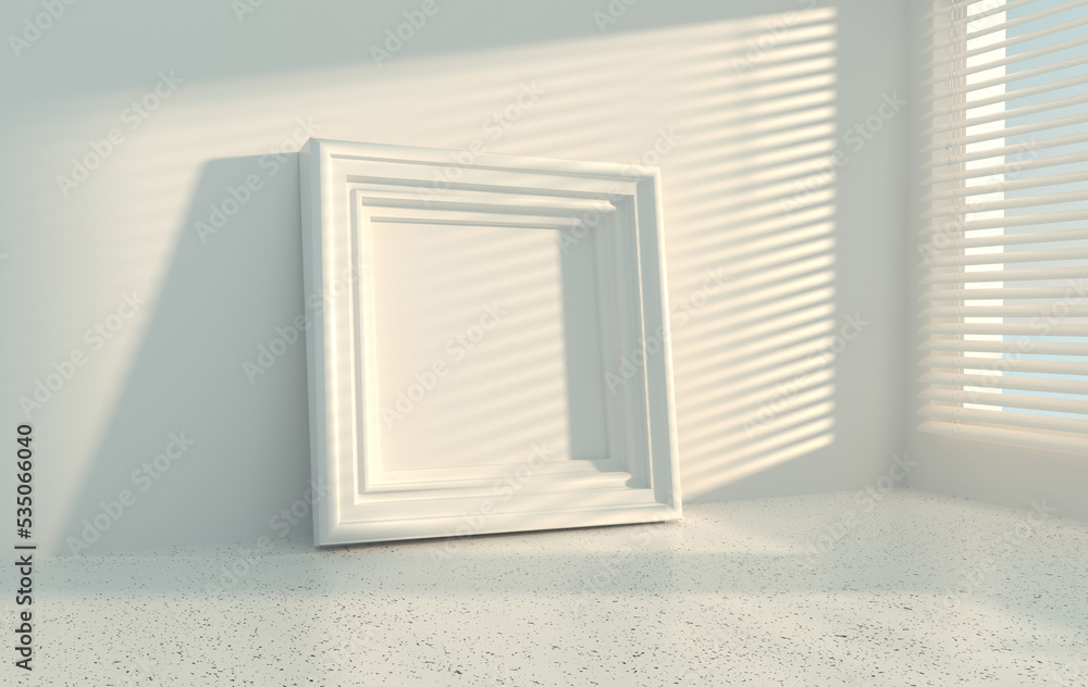 3d rendering of the room corner wall and window with blinds, empty ...