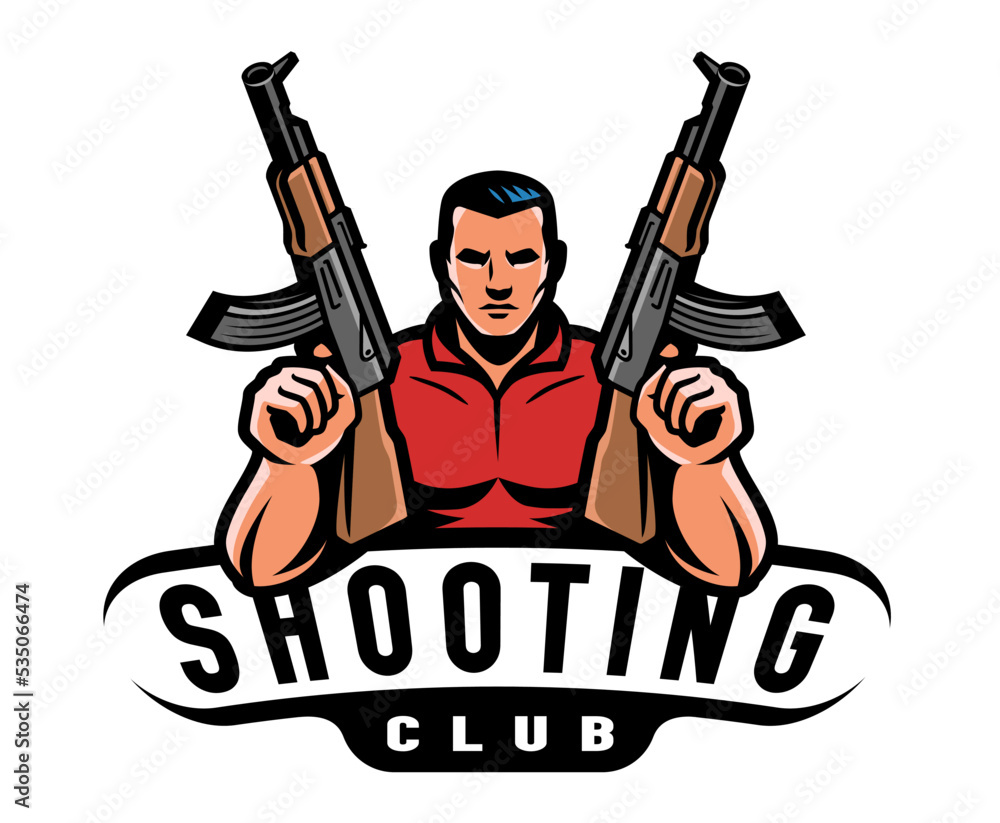 Shooting club sports logo. Man is holding an assault rifles. Active ...