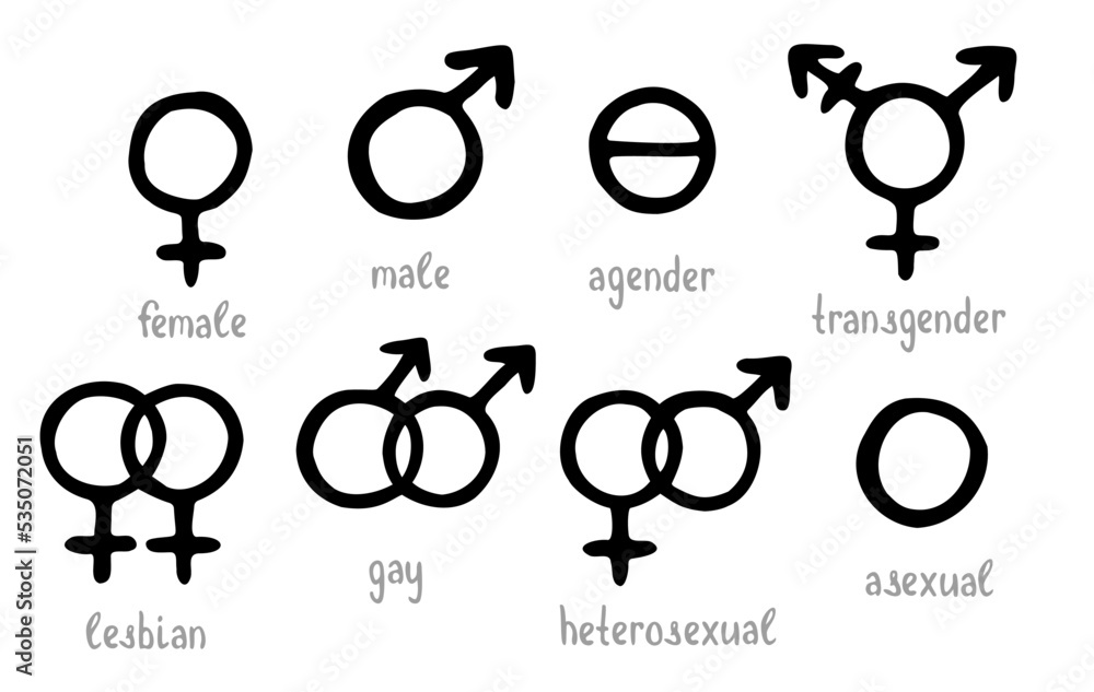 Vector set of few symbols of genders and sexual orientation. Hand drawn ...