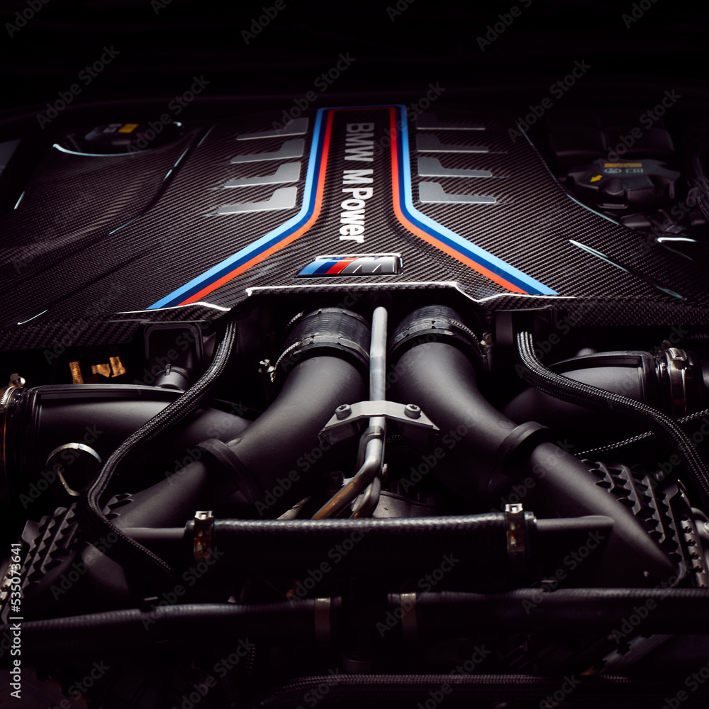 BMW M8 engine from limited First Edition. V8 engine, 4.4 l, 625 hp ...