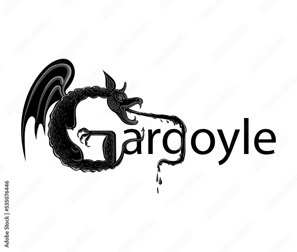 Word "Gargoyle." The letter G is drawn as a gargoyle with water pouring ...