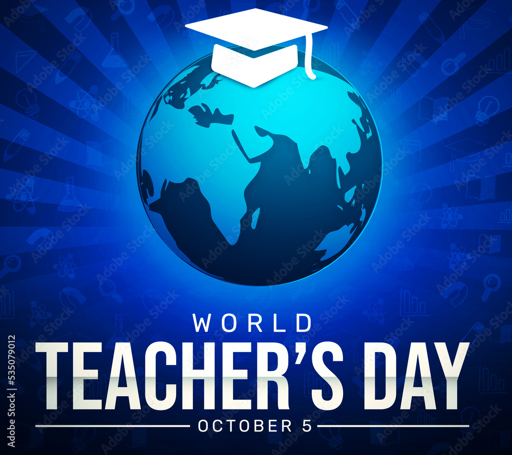 World Teachers Day Wallpaper with Globe and graduation cap. Education ...